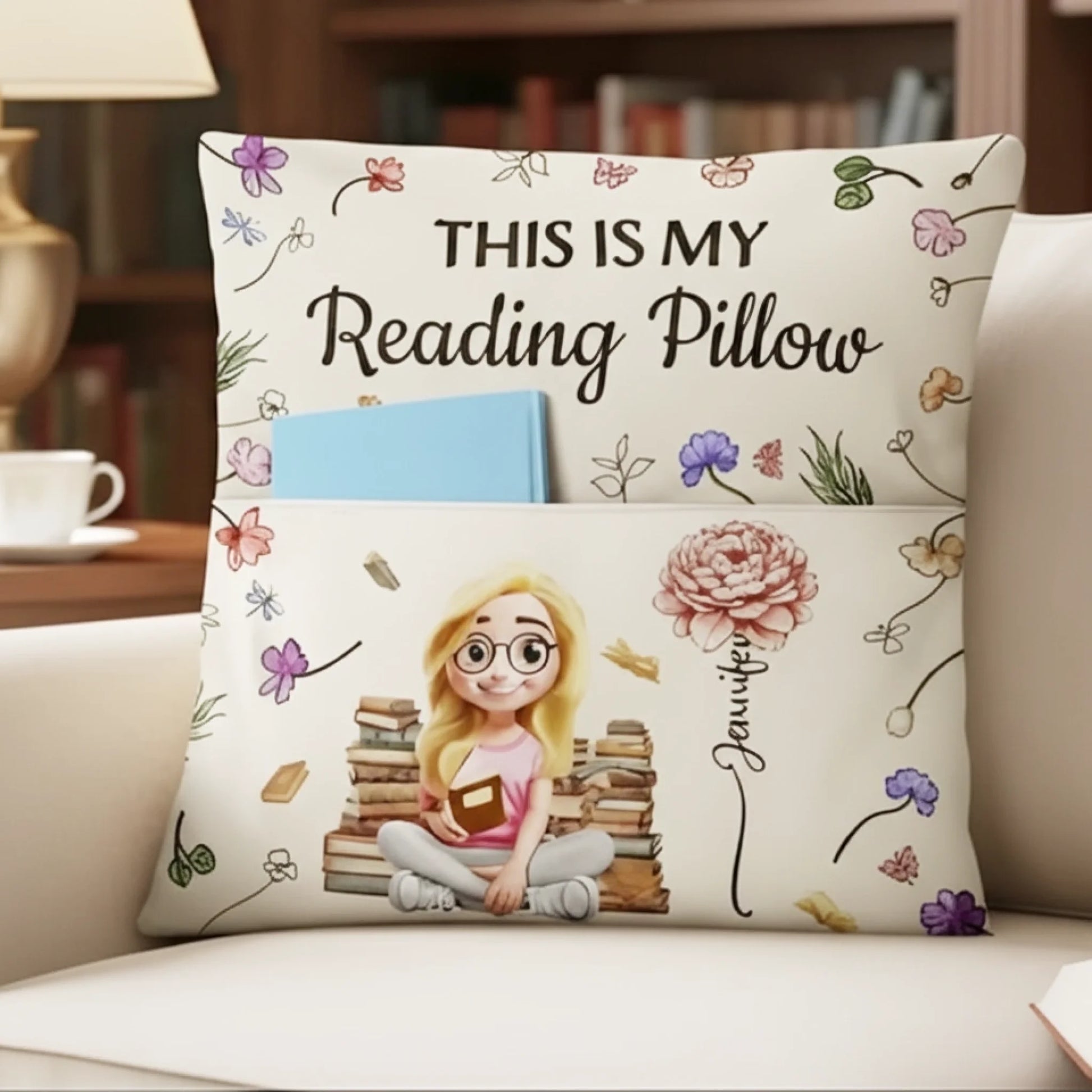 My Reading Pillow Girl with Birth Month Flower – Personalized Pocket R ...